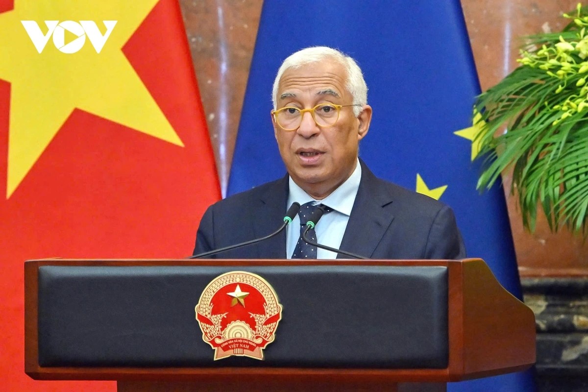 Presiden Dewan Eropa, Antonio Costa berbicara pada konferensi pers ...